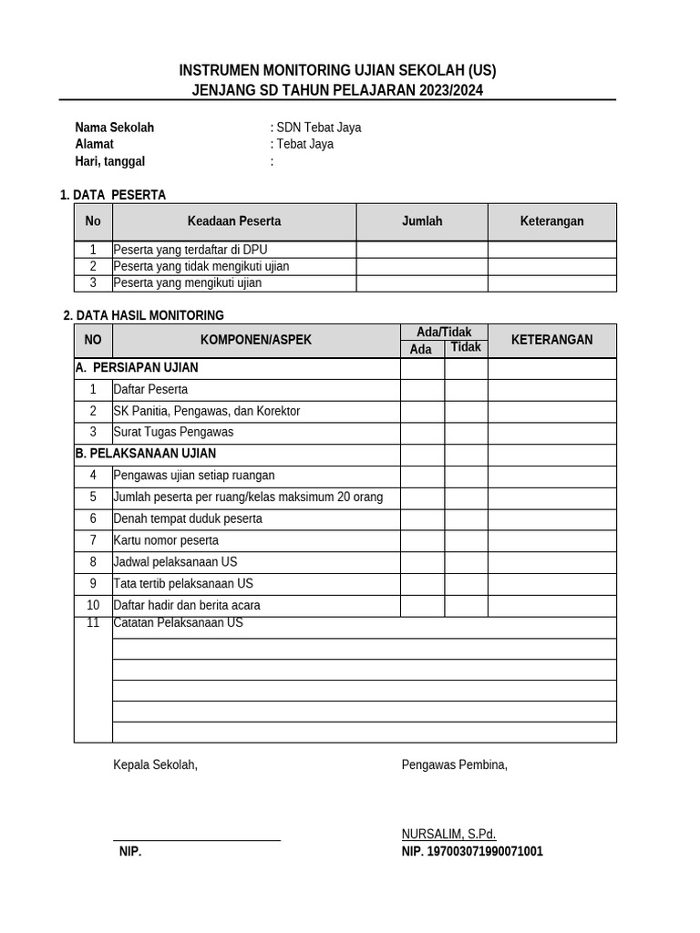 Instrumen Monitoring Us - SD-SMP TH 2023-2024 | PDF