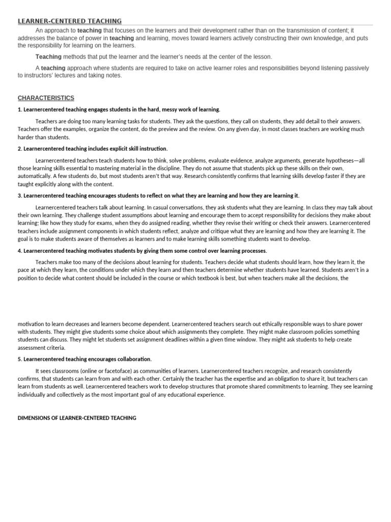 Learner Centered Teaching | PDF