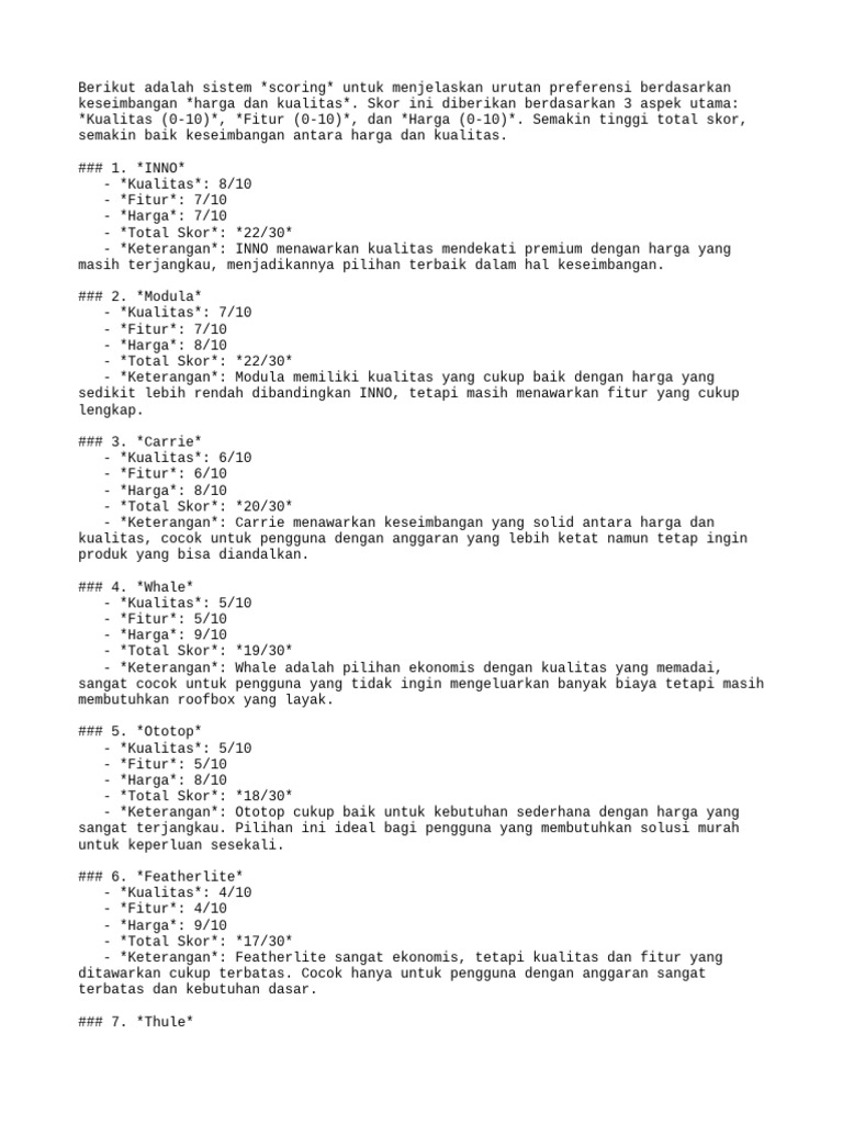 Perbandingan RoofBox | PDF
