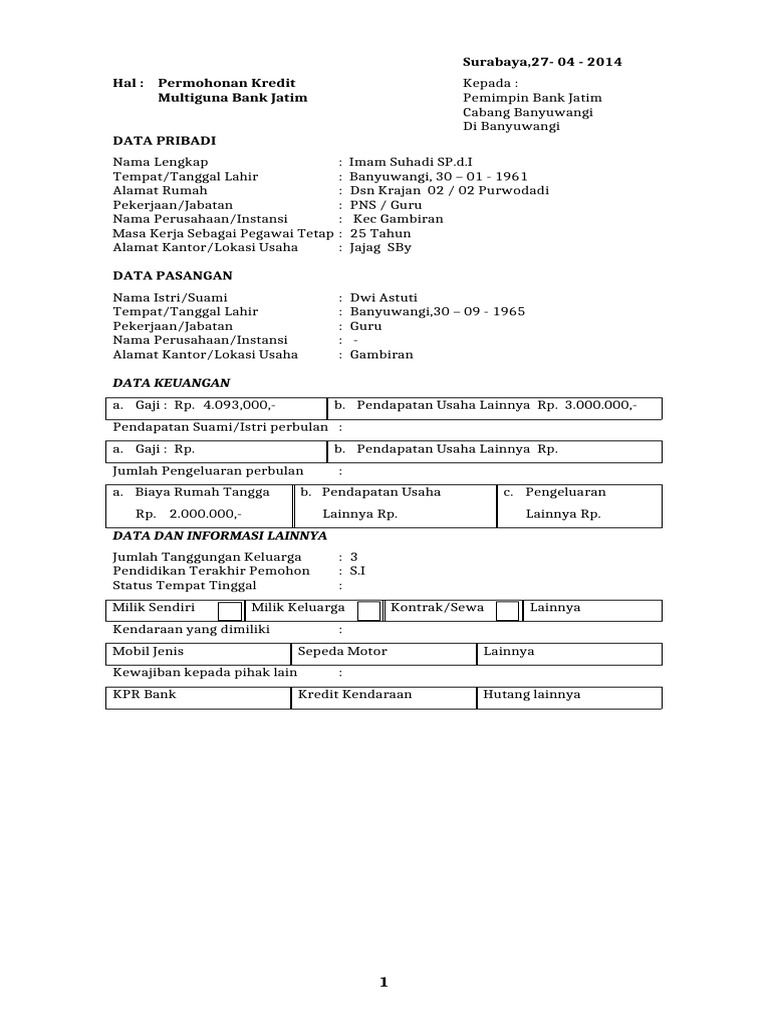 FORM - PERMOHONAN - KREDIT - MULTIGUNA - JATIM - Hanapi Wewewewewe | PDF