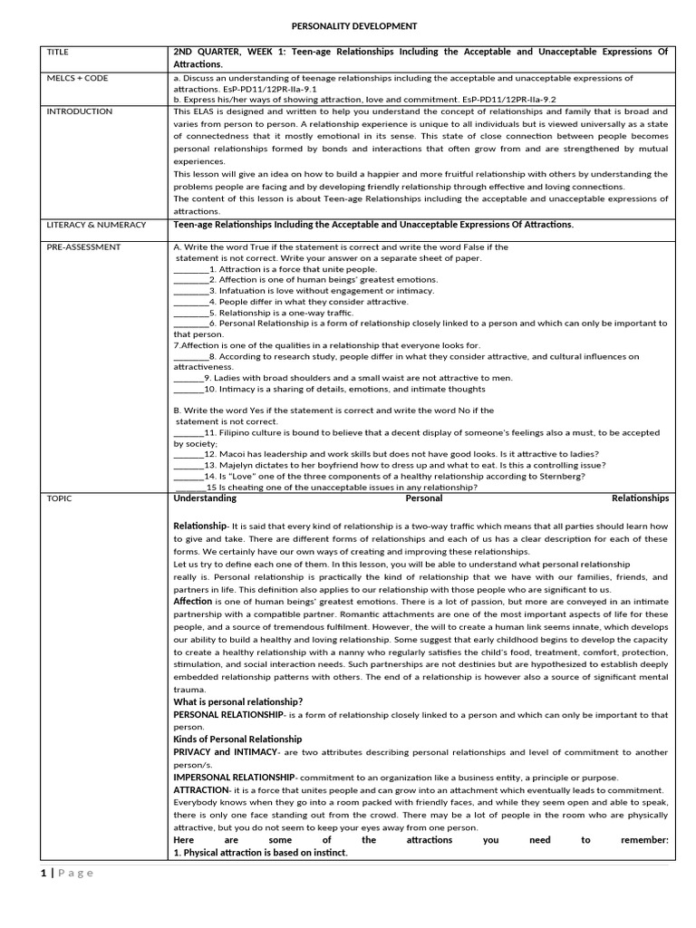 Elas-Q2 w1 Perdev | PDF