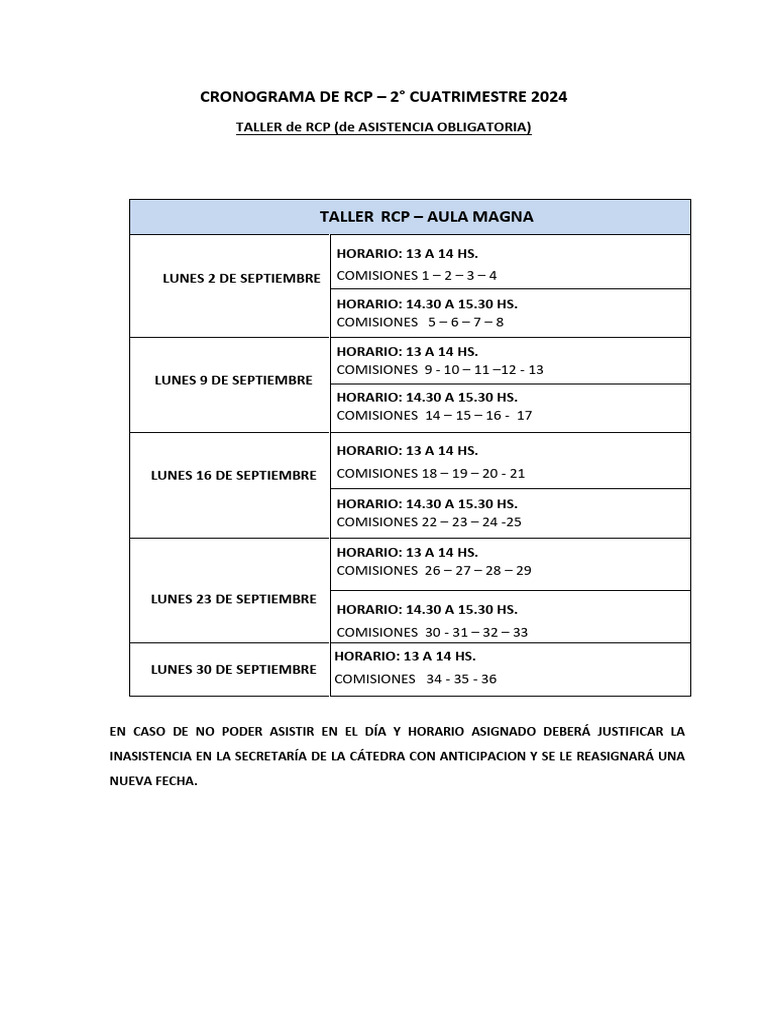 Cronograma RCP 2024 - 2° Cuatrimestre | PDF