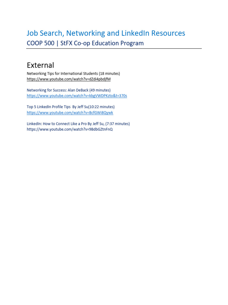 Networking and Linkedin External Resources | PDF