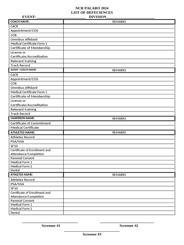 Screening Form SAMPLE 2 | PDF