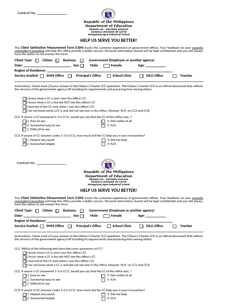 Client Satisfaction Survey Form 2024 | PDF