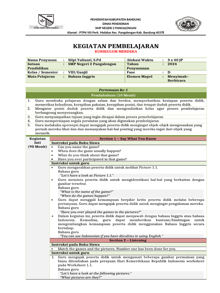 Modul Ajar Chapter 1 Unit 1 | PDF