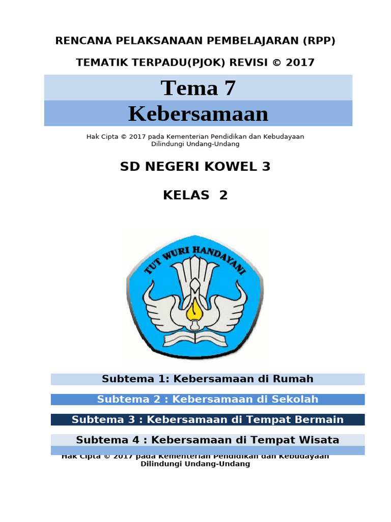 RPP Pjok Kelas 2 Tema 7 K13 Revisi 2017 | PDF