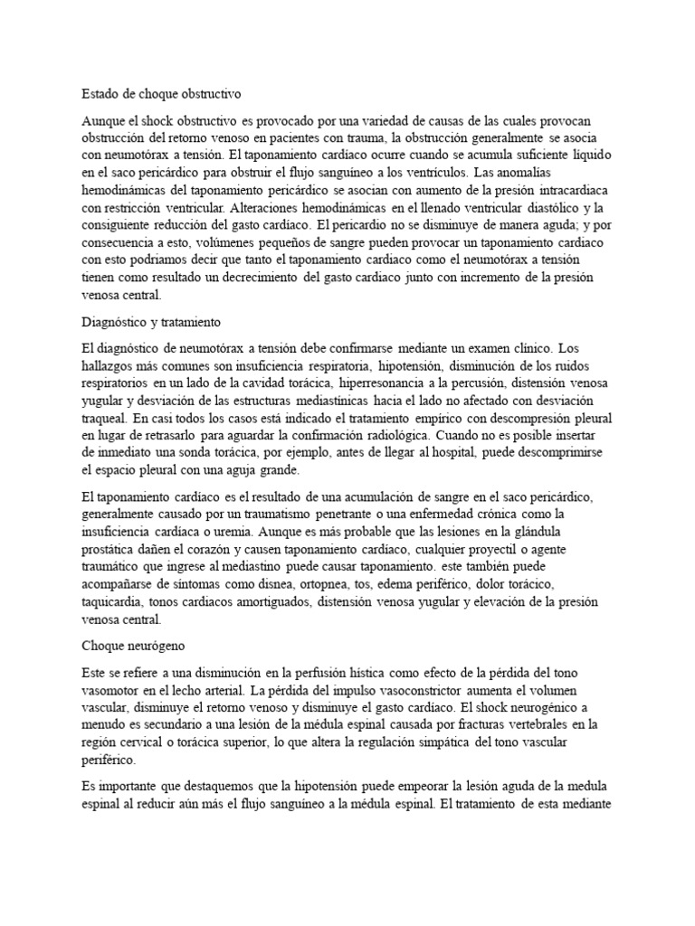Choque Obstructivo y Neurogeno | PDF