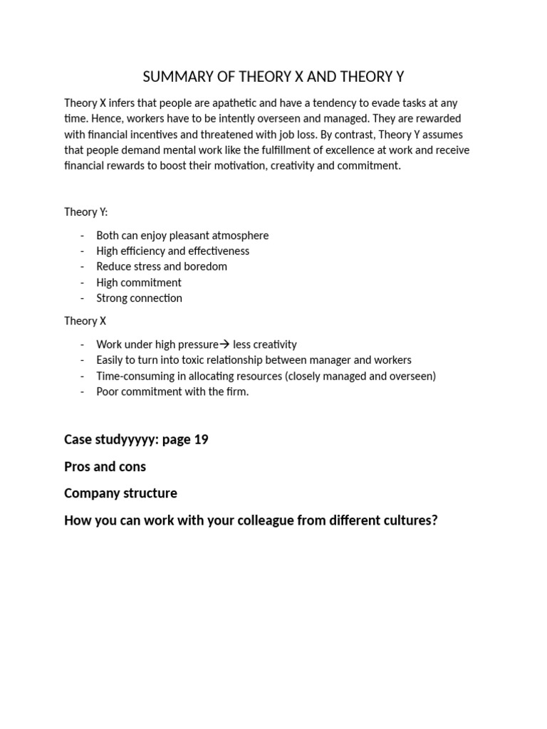 Summary of Theory X and Theory y | PDF