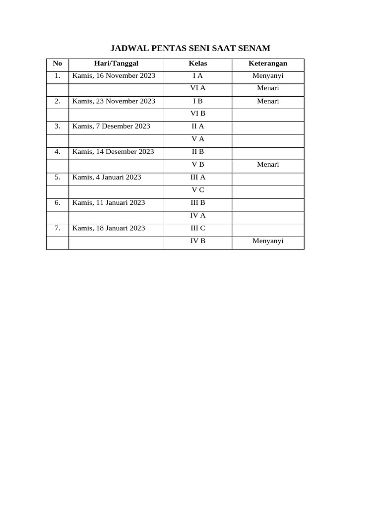 Jadwal Pentas Seni Saat Senam | PDF