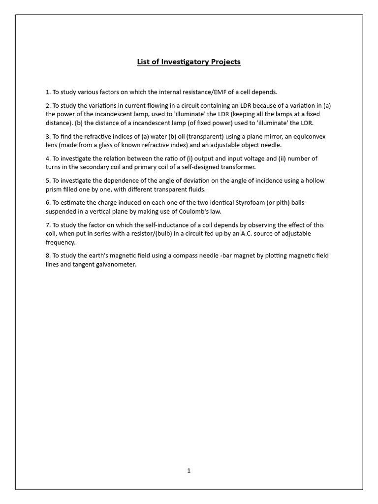 List of Investigatory Projects and Sample Project Link | PDF