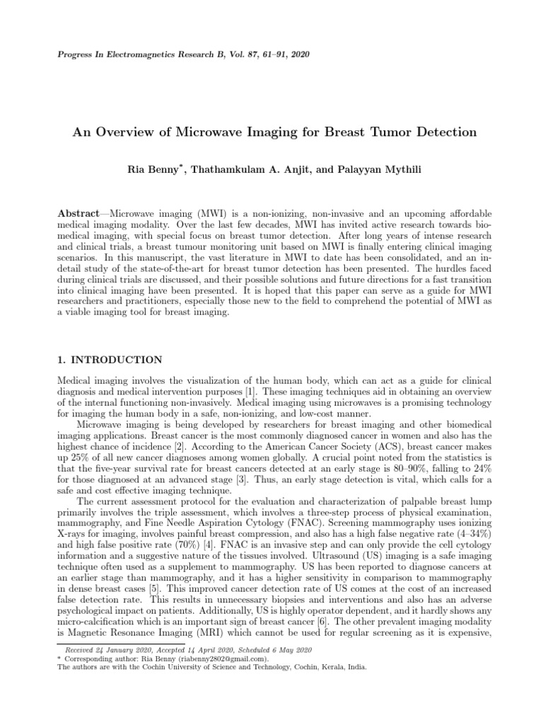 An Overview of Microwave Imaging For Breast Tumor Detection | PDF