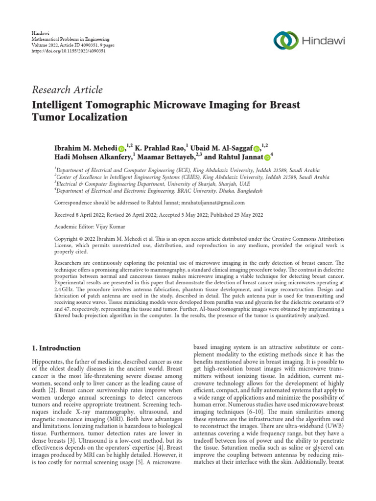 Intelligent Tomographic Microwave Imaging For Breast Tumor Localization ...