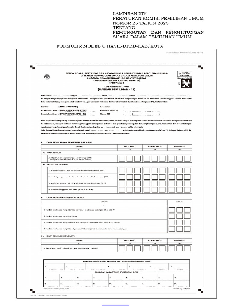 FORMULIR MODEL C.HASIL-DPRD-KABKOTA | PDF