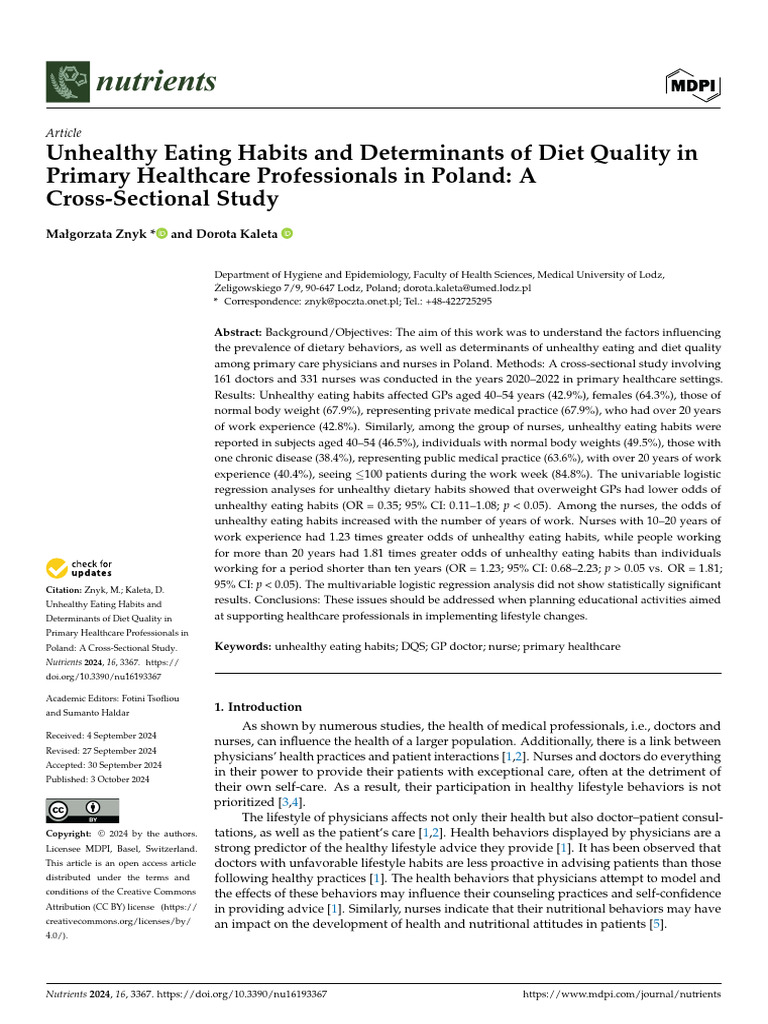 Unhealthy Eating Habits and Determinants of Diet Q | PDF