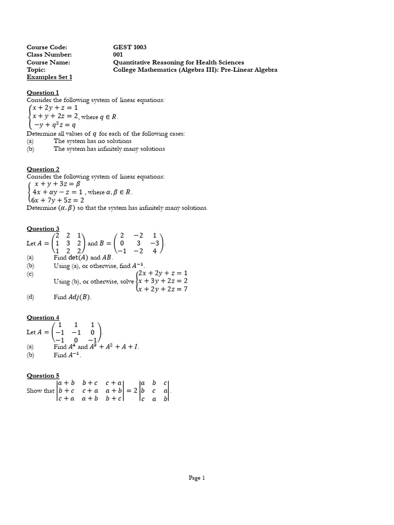 Examples College Mathematics Algebra III | PDF