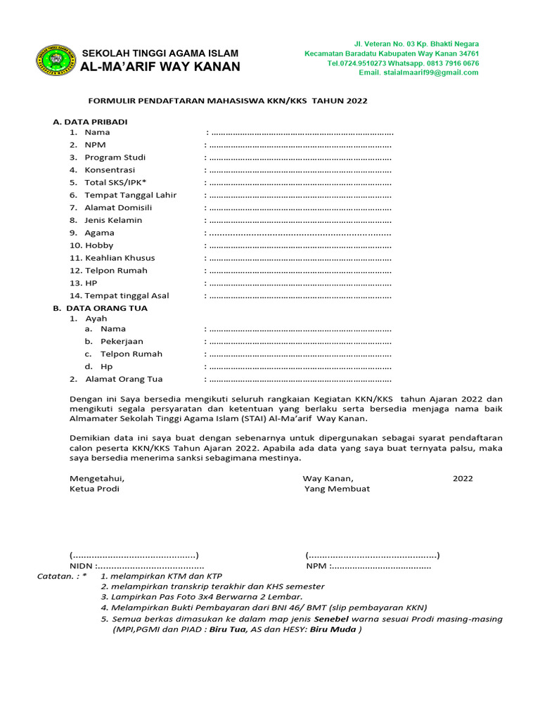 Formulir-Pendaftaran-KKN 2022 | PDF