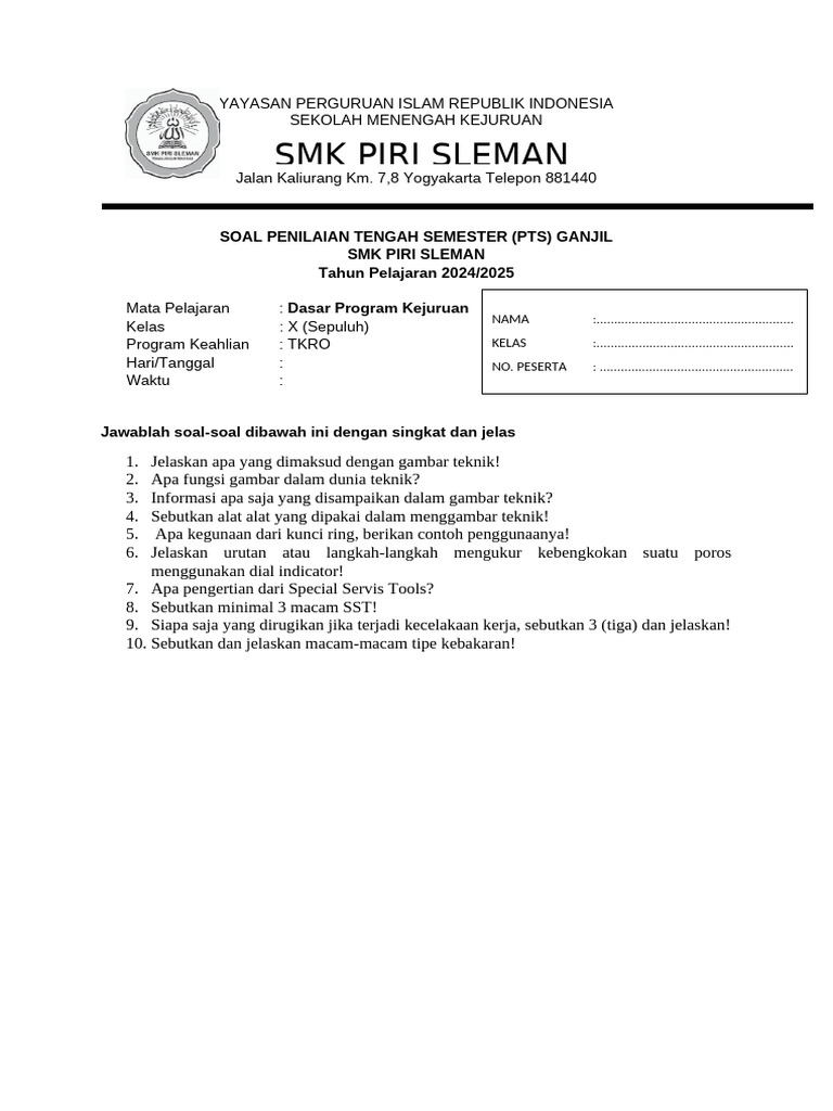 soal DPK X tkro pts 2024 nofita | PDF