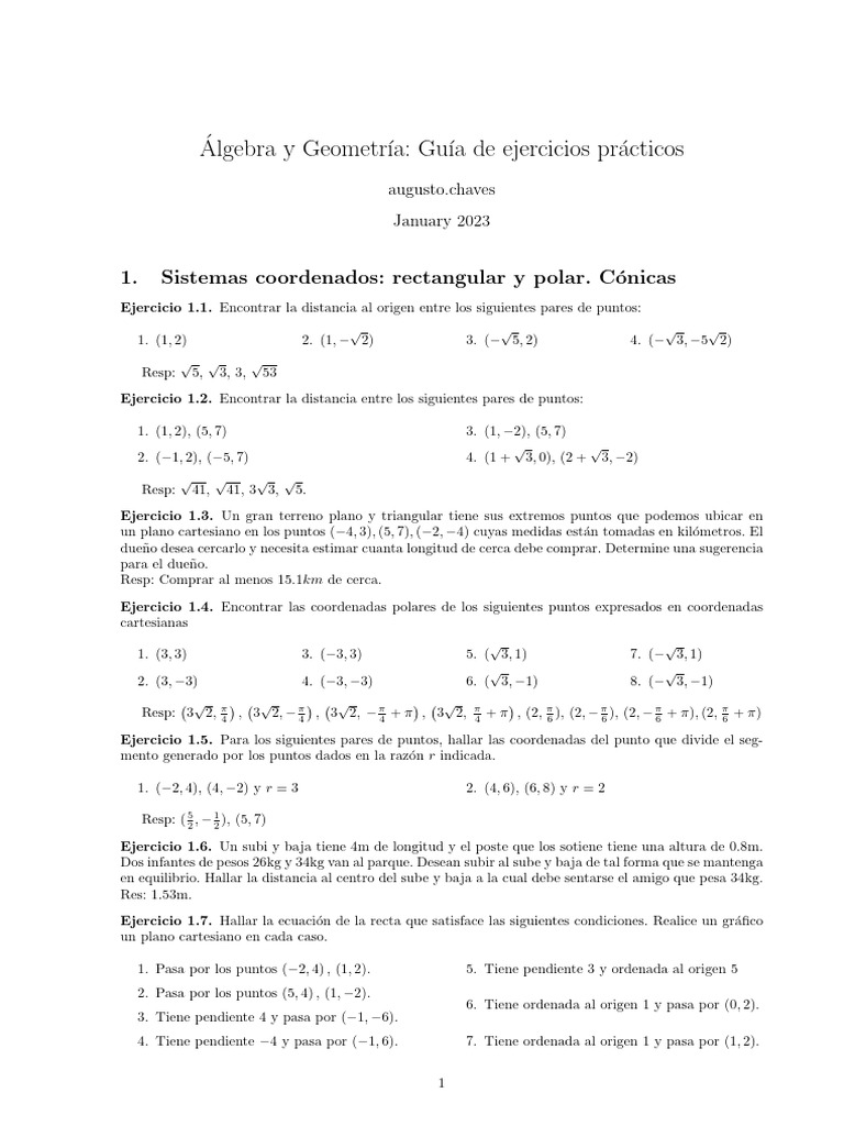 CEX332 Algebra y Geometria Guia de Ejercicios Practicos-1 | PDF