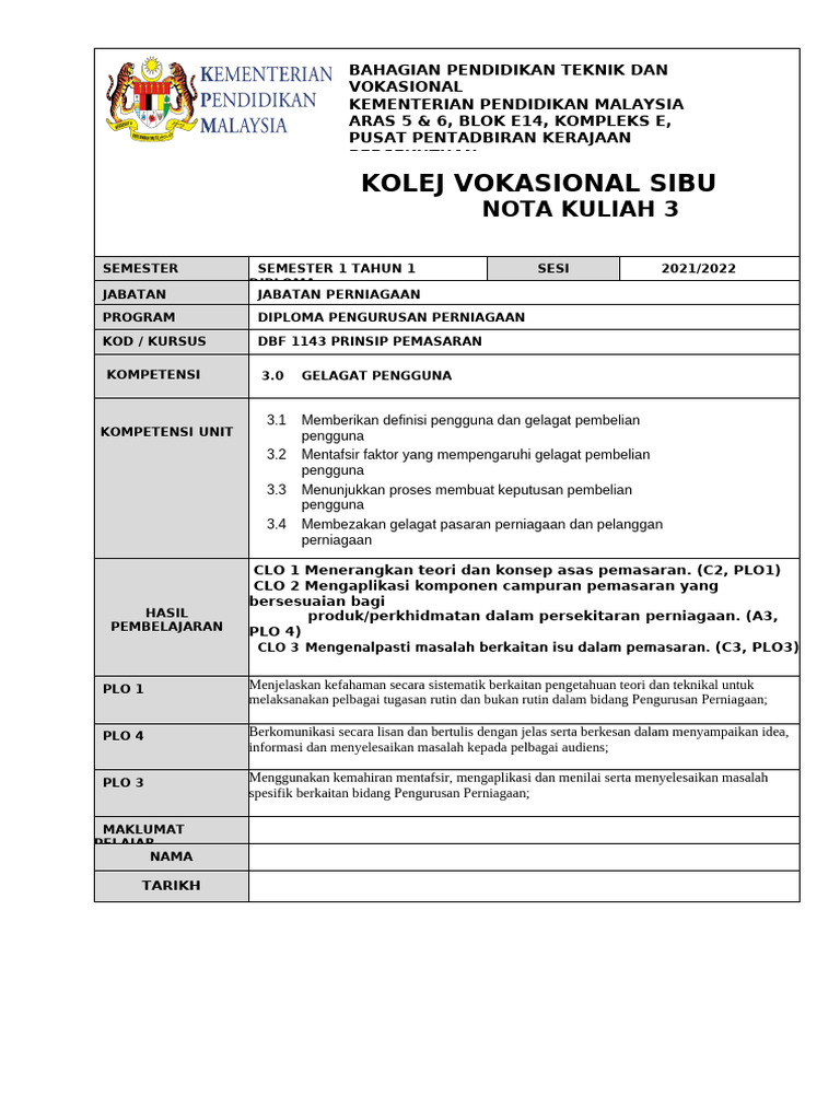 Nota Kuliah 3 | PDF
