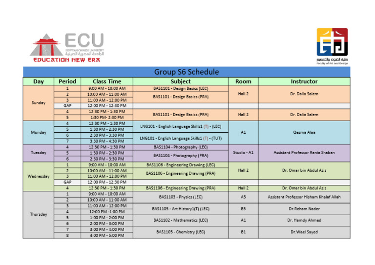 S6 Schedule | PDF