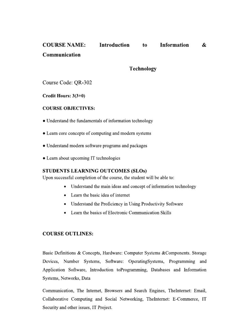 Awkum Course Outline Introduction To ICT | PDF