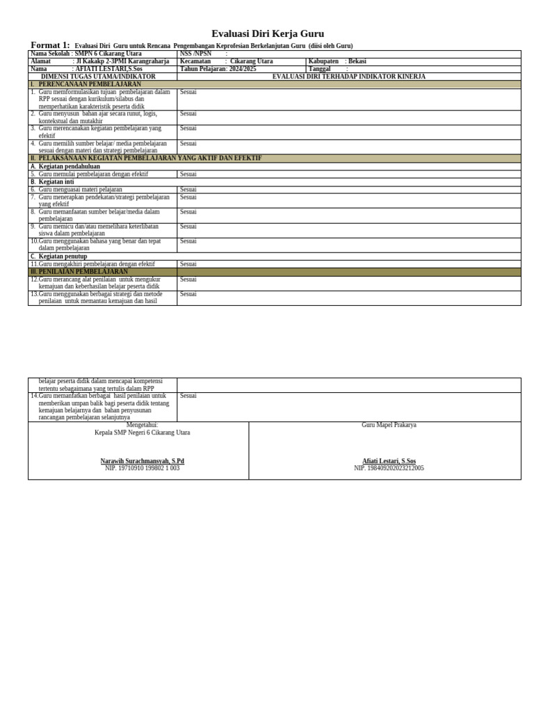Daftar Evaluasi Diri Kerja | PDF