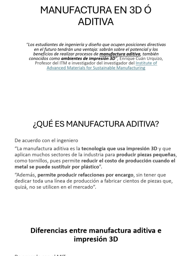 Manufactura en 3D Ó Aditiva | PDF