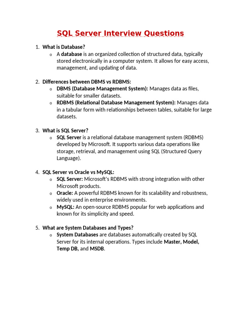 SQL Server Interview Questions | PDF