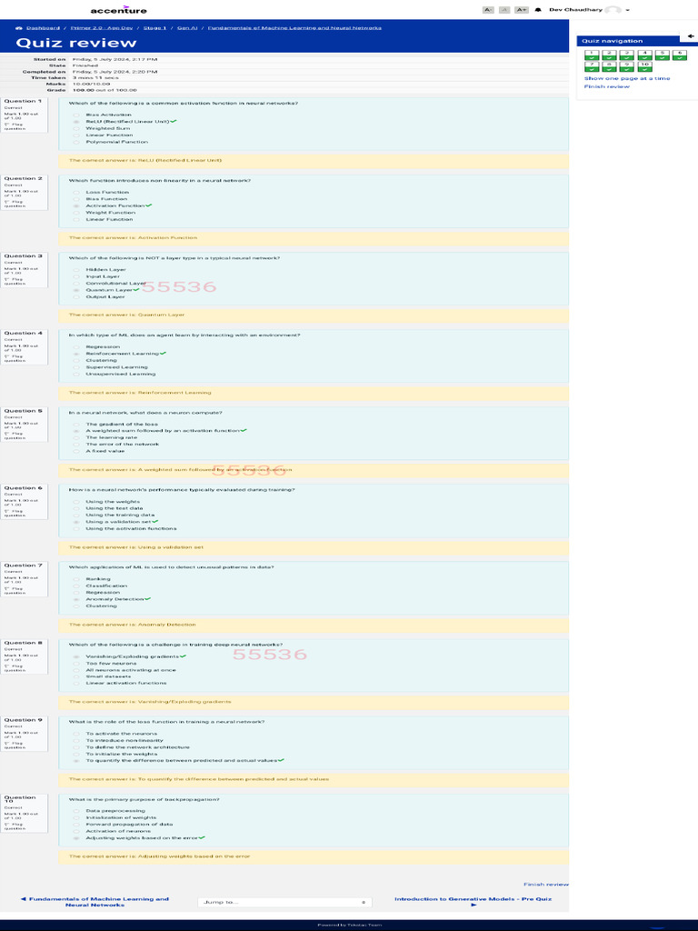 Fundamentals of ML Post Quiz Attempt Review | PDF