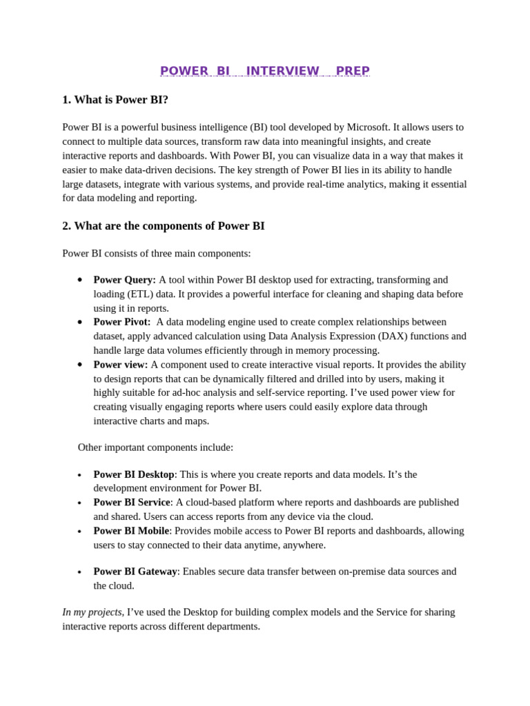 POWER BI INTERVIEW PREP | PDF
