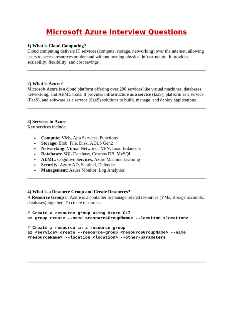 Microsoft Azure Interview Questions | PDF