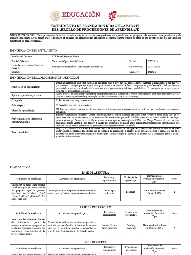 Cbtis 013 Progresion 01 PM1 | PDF