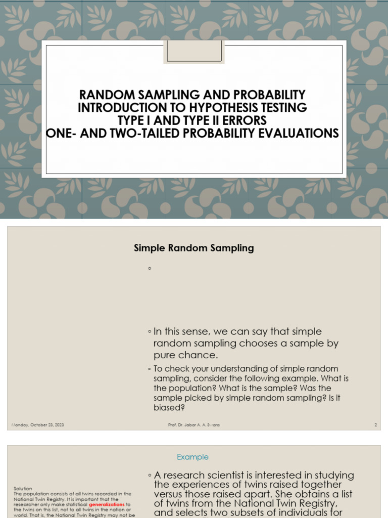 4-Random Sampling - Probability & Hypothesis Testing | PDF