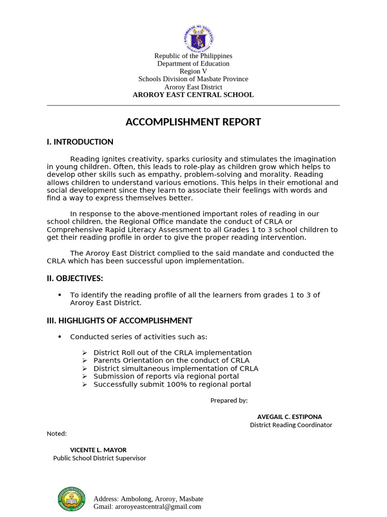 Accomplishment Report Reading | PDF