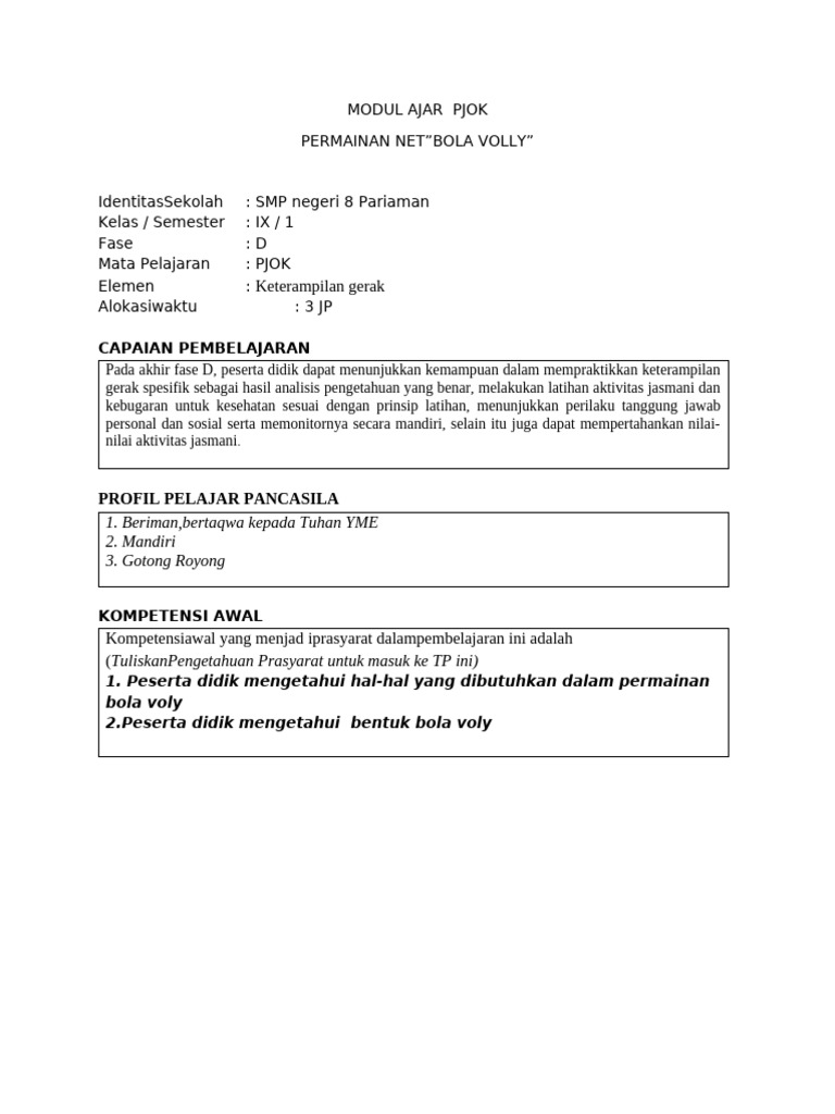 Modul Ajar Pjok KLS 7 Sem 1 24-25-1 | PDF
