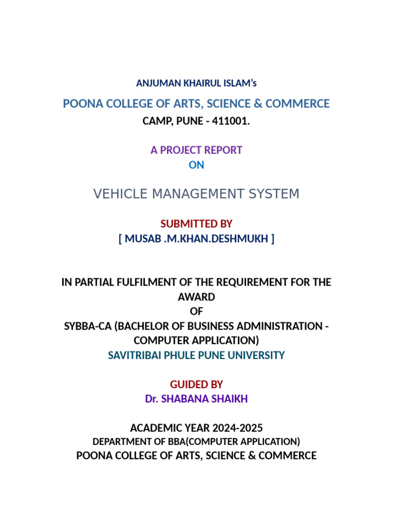 Vehicle Management System Project Report | PDF | Expense | Usability