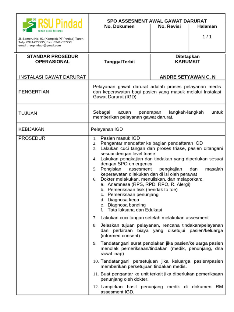 SPO Assesment Awal IGD | PDF