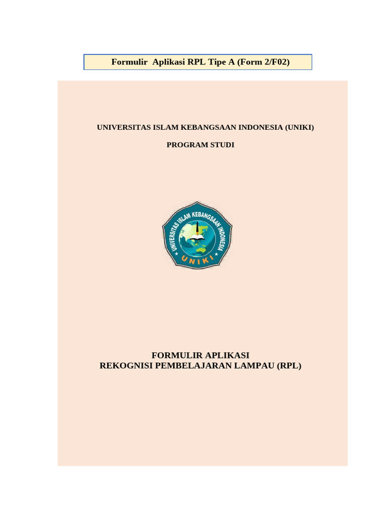 Formulir - Aplikasi - RPL - Tipe - A - (Form - 2 - F02) - 1 | PDF