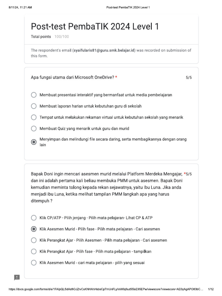 Hasil Post Test Syaiful Aris | PDF