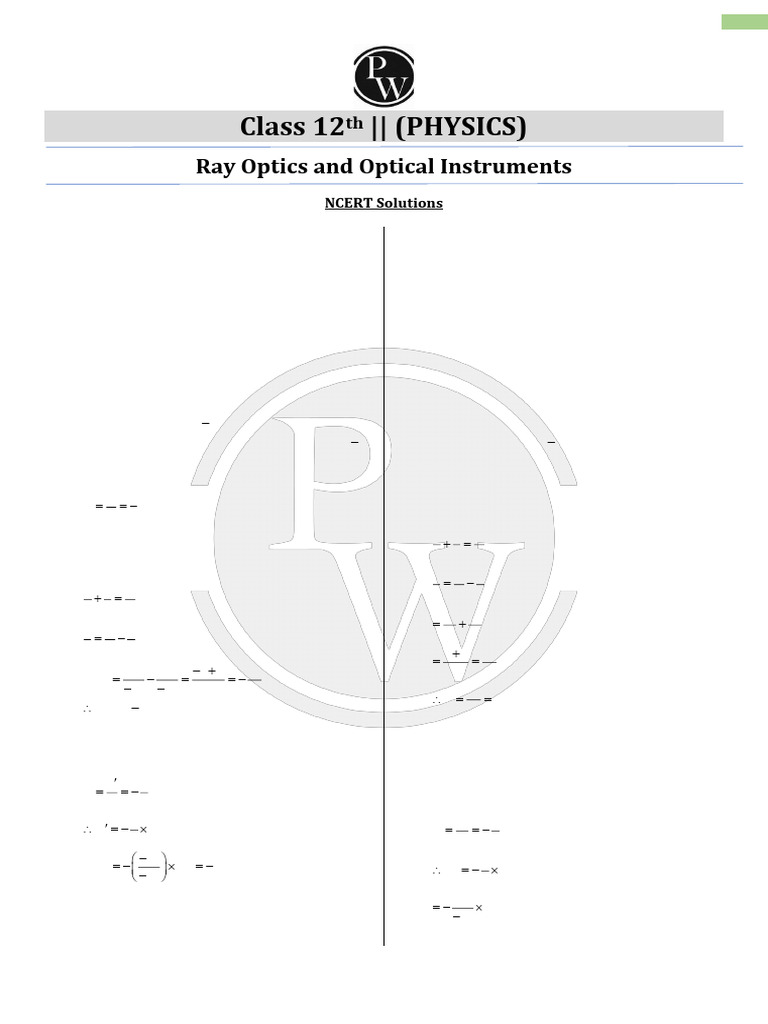 NCERT Solutions CBSE 12th Physics Ray Optics and Optical Instruments | PDF