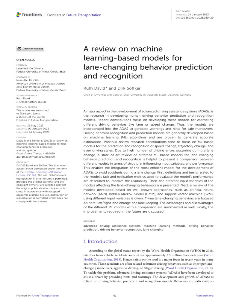 A Review On Machine Learning-Based Models For Lane-Changing Behavior ...