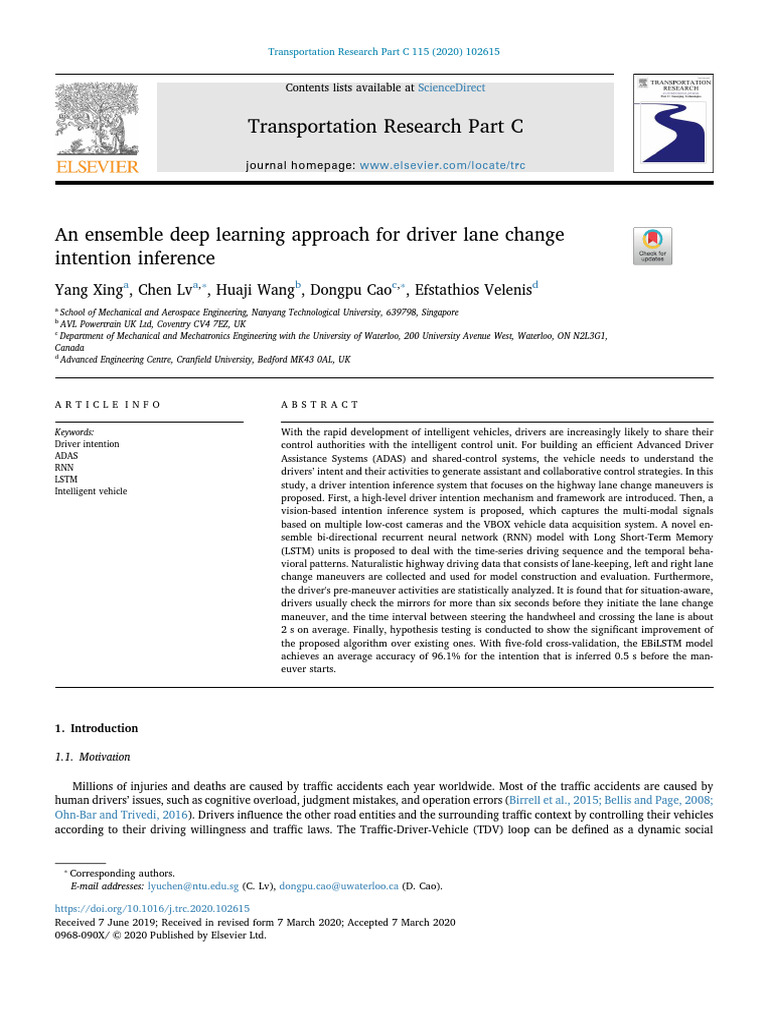 An Ensemble Deep Learning Approach For Driver Lane Change | PDF