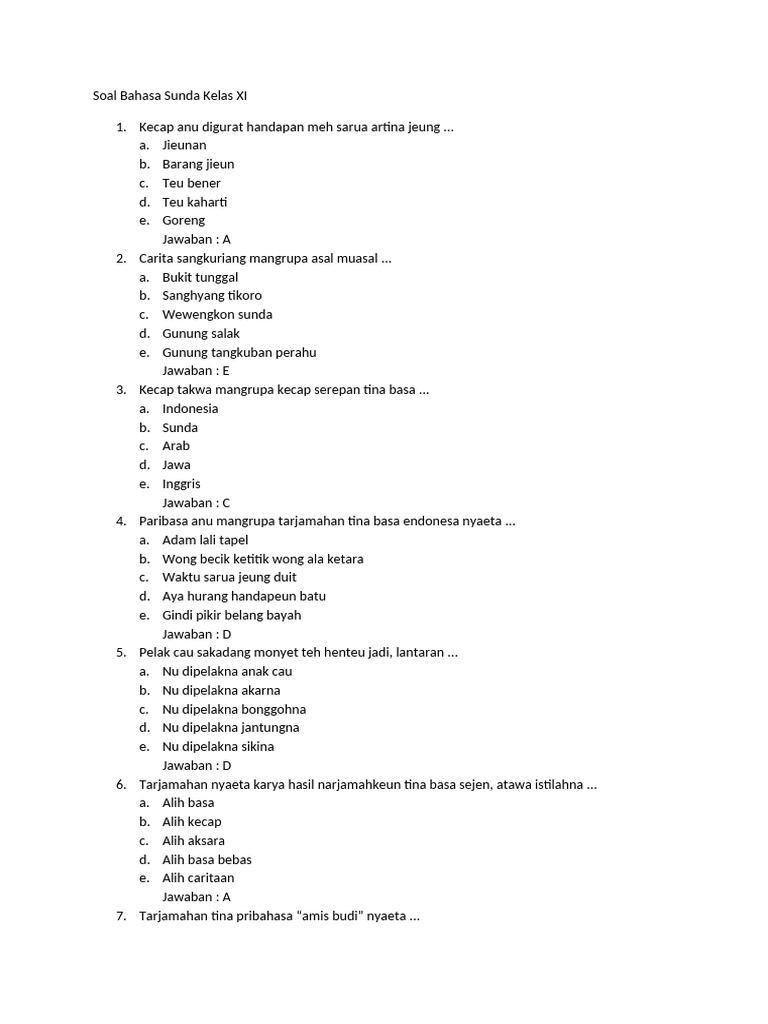 Soal Bahasa Sunda Kelas XI | PDF | Kajian Bahasa Asing | Fiksi Umum
