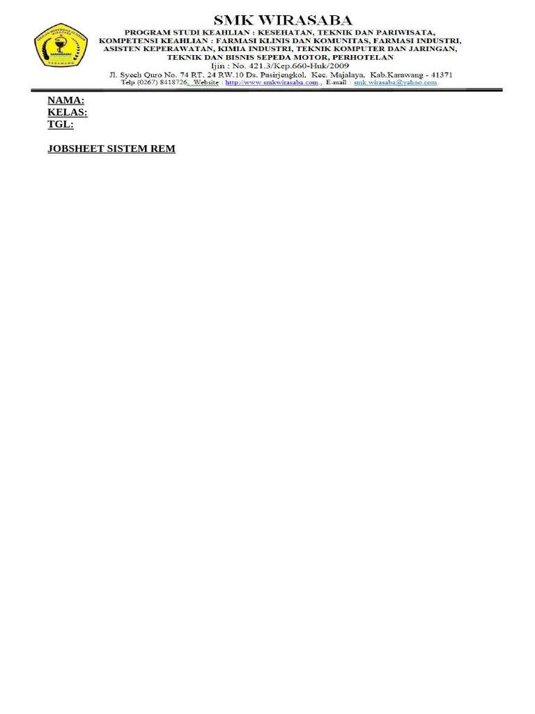 Jobsheet Pas Xi TBSM Sasis | PDF