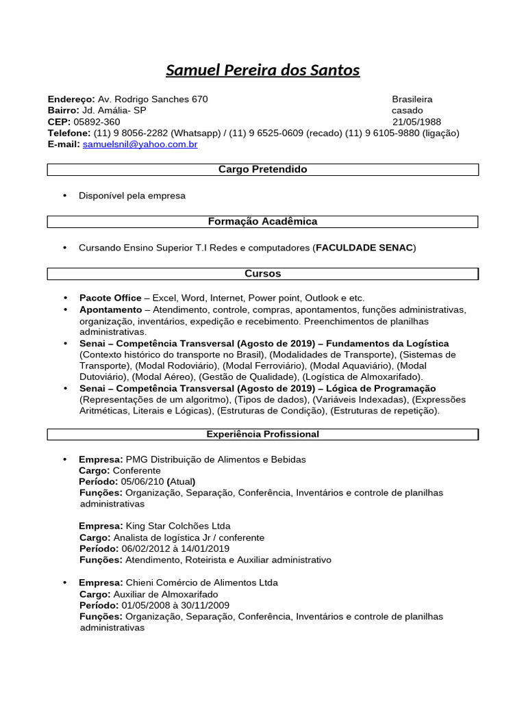 Curriculum Samuel 2021 | PDF | Brazil