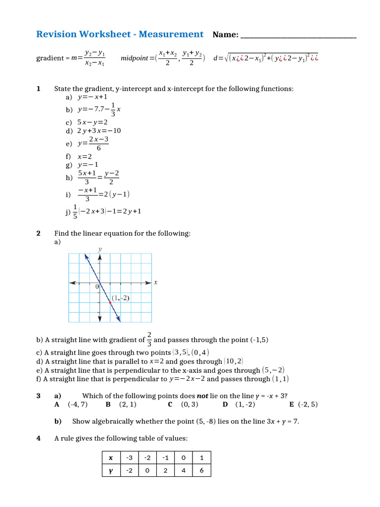 Revision Worksheet - Measurement | PDF