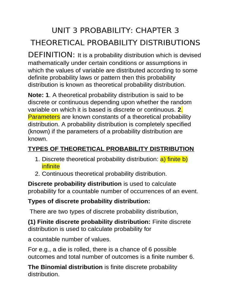 Probability Chapter 3 Theoretical Probability Distributions | PDF