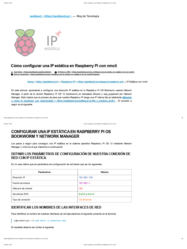 Cómo configurar una IP estática en Raspberry Pi con nmcli | PDF