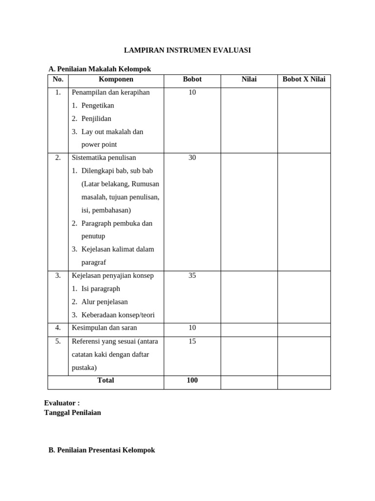 Lampiran Instrumen Evaluasi | PDF